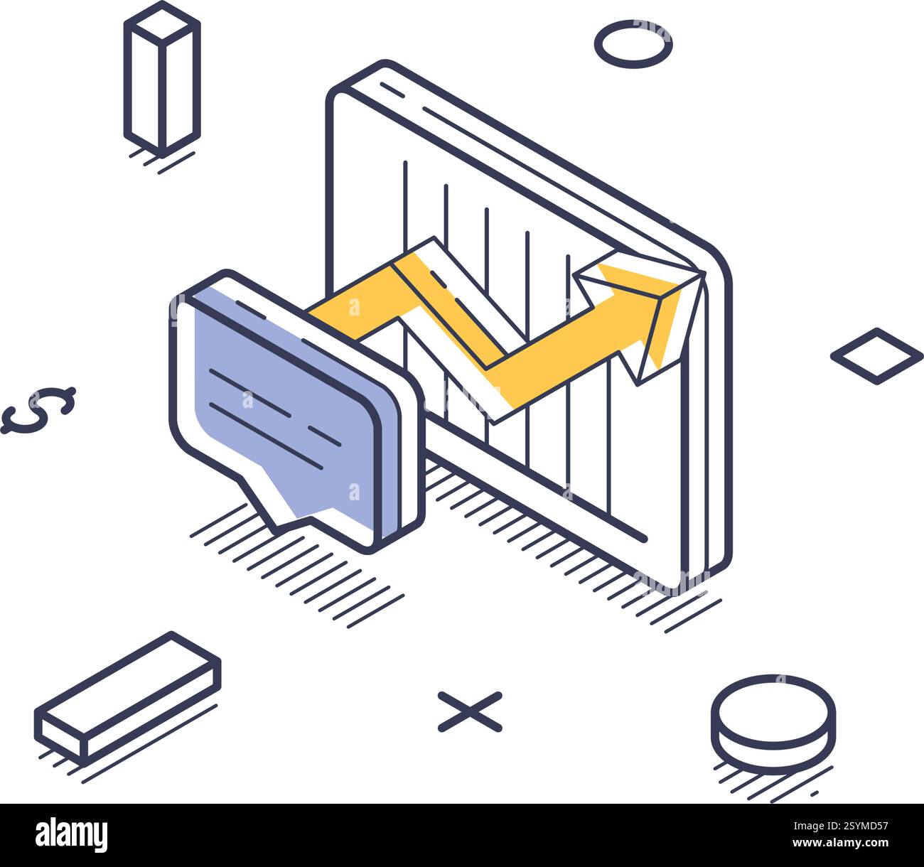 Financial report with a growth trend line, outlined elements, and ...