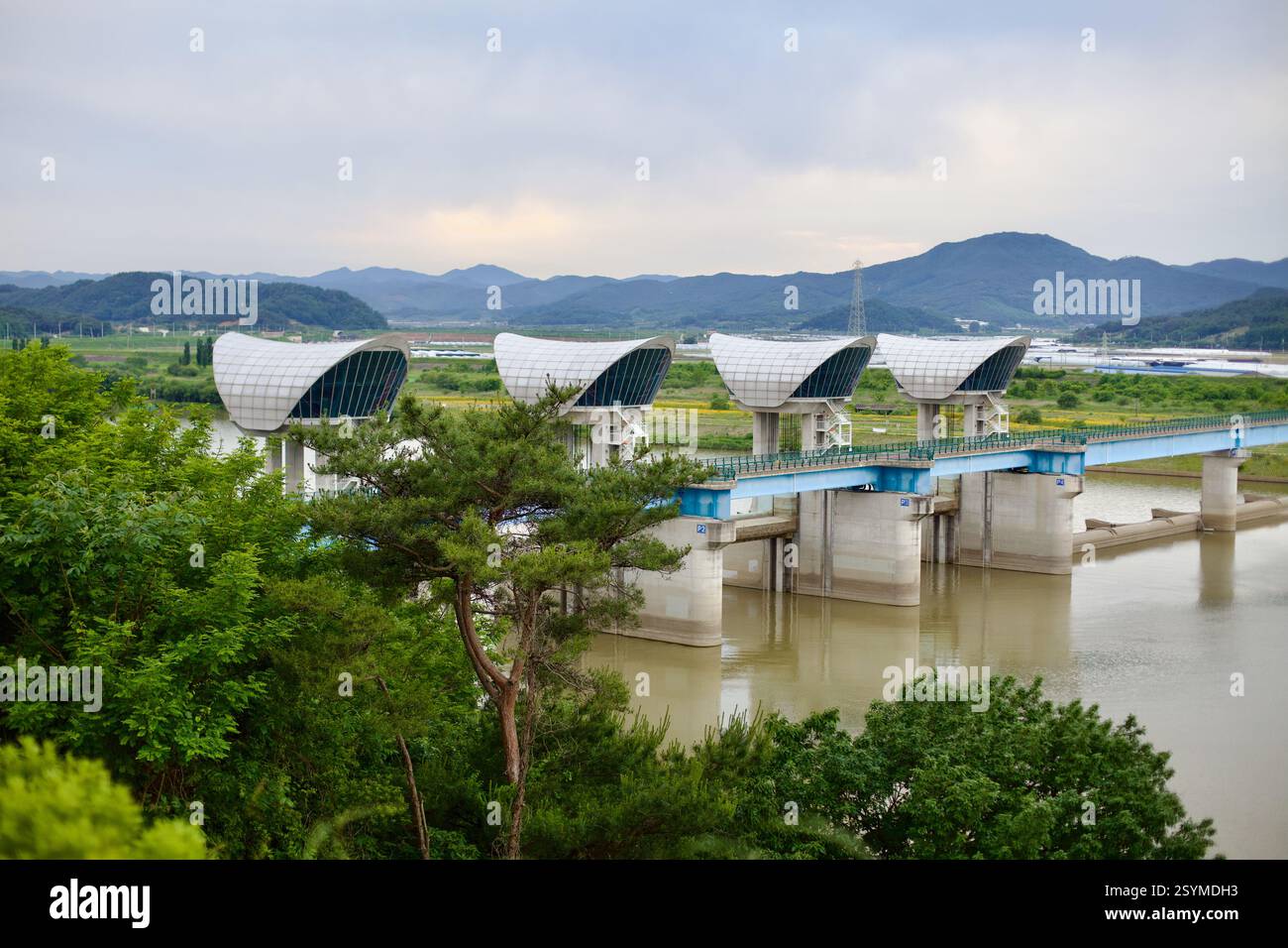 Buyeo County, South Korea - May 27, 2021: Baekje Weir spans the Geum ...