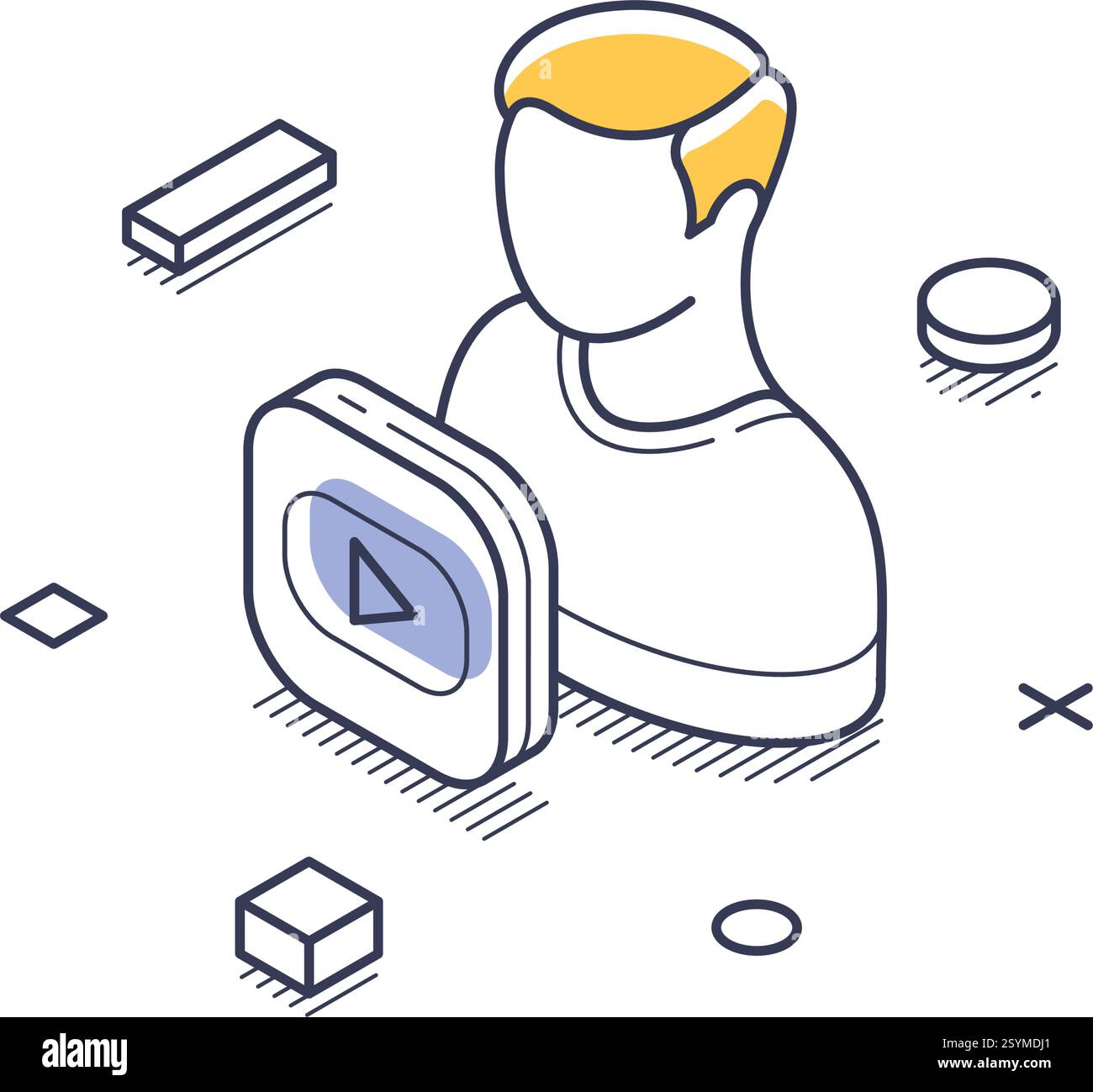 Person engaged in content creation, surrounded by geometric shapes and ...