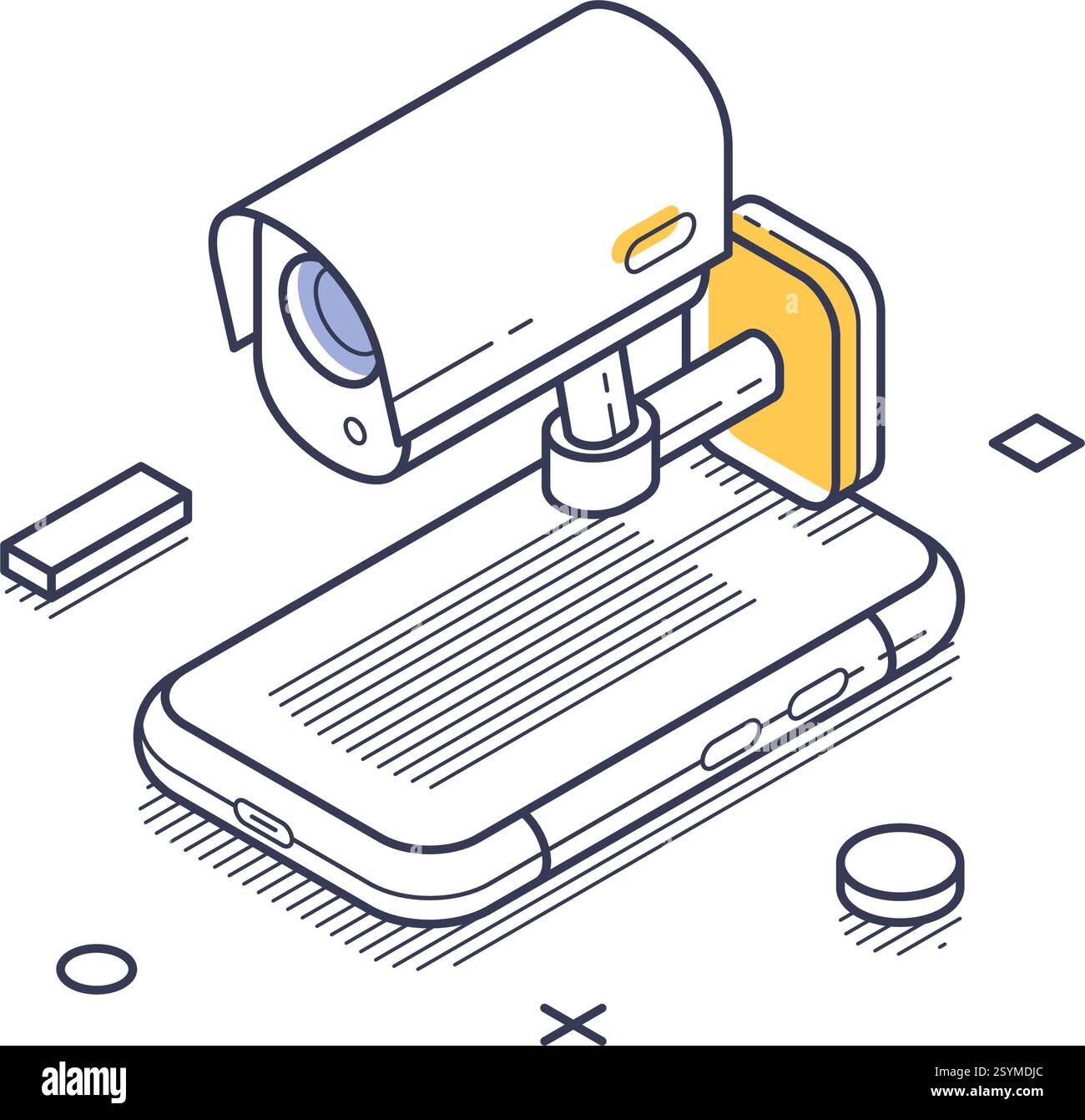 Surveillance camera positioned above a smartphone, emphasizing modern ...
