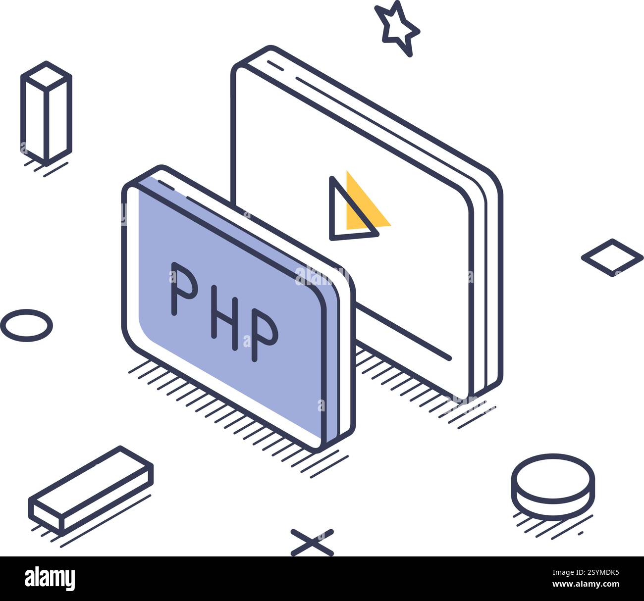 Isometric Line Art Icon Representing Web Development It Highlights The Php Programming Language
