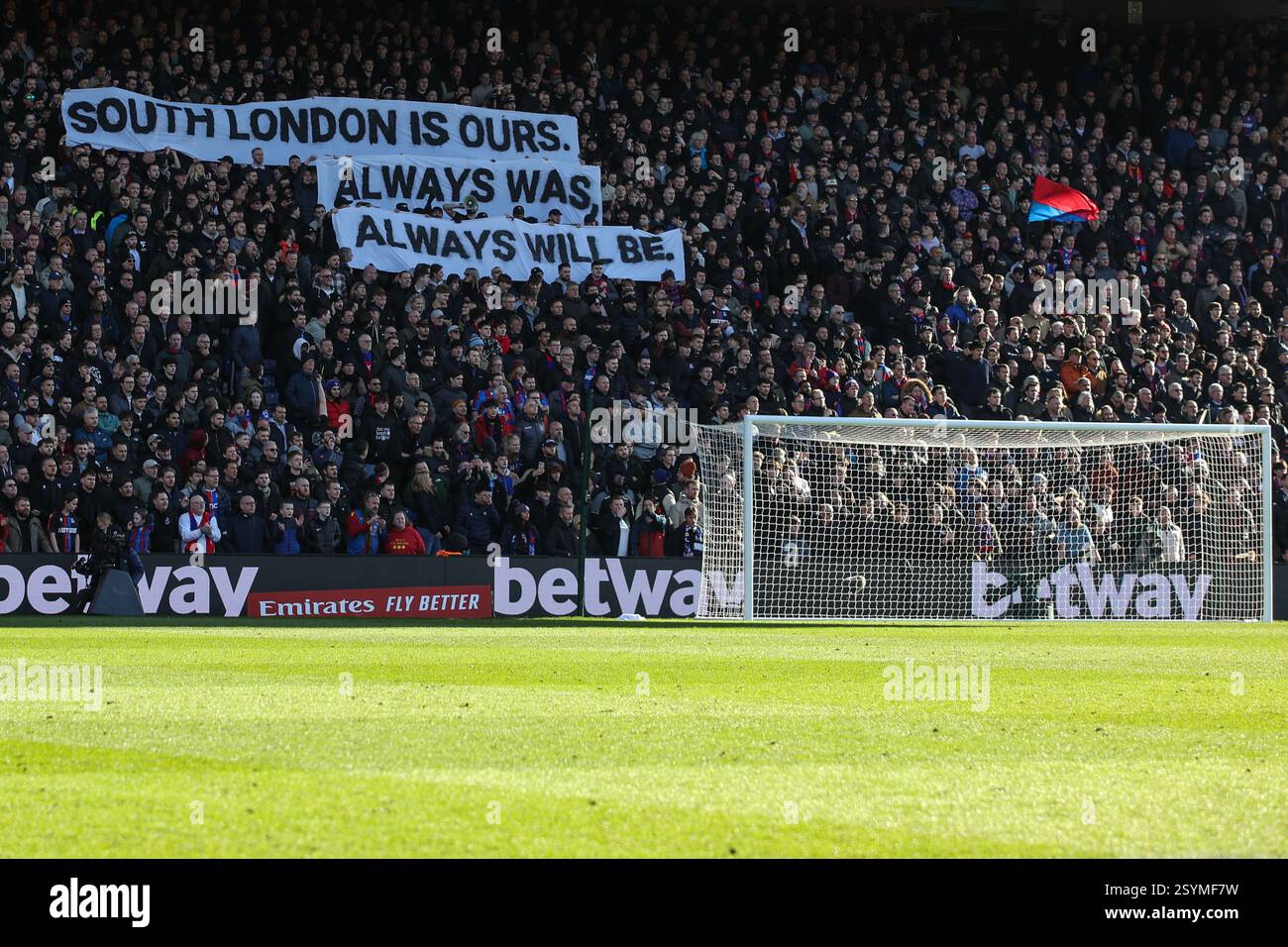 LONDON, UK - 1st Mar 2025: Crystal Palace fans show a message during the FA Cup fifth round ...
