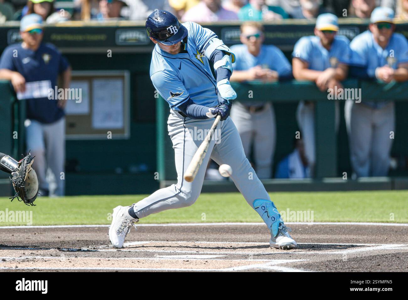 Bradenton, FL: Tampa Bay Rays second base Curtis Mead (25) grounds into ...