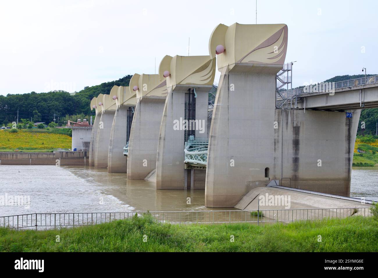 Gongju, South Korea - May 27, 2021: A detailed view of Gongju Weir ...