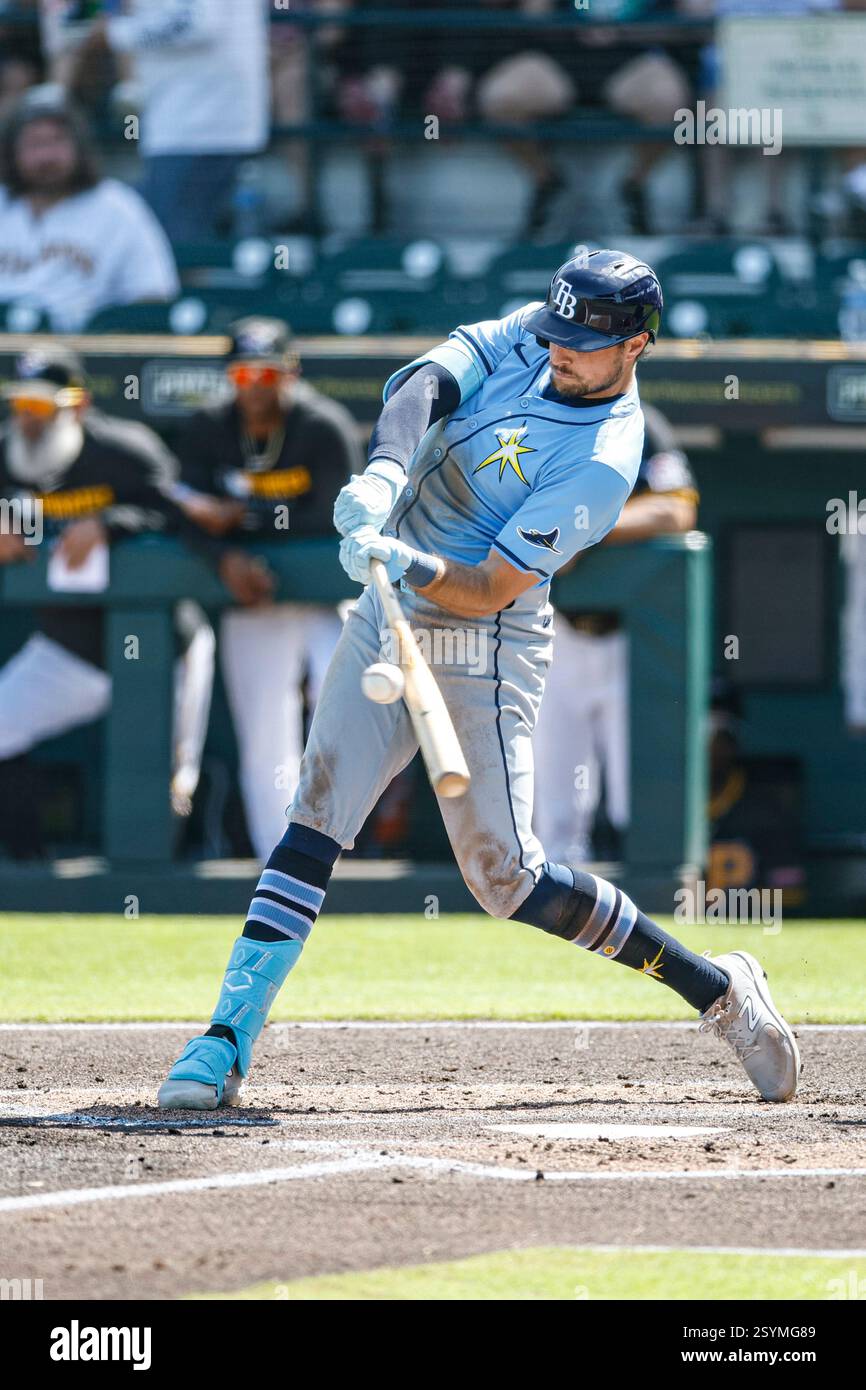 Bradenton, FL: Tampa Bay Rays outfielder Josh Lowe (15) grounds out to ...