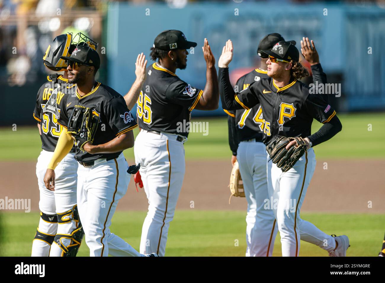 Bradenton, FL: Pittsburgh Pirates congratulate one another after the ...