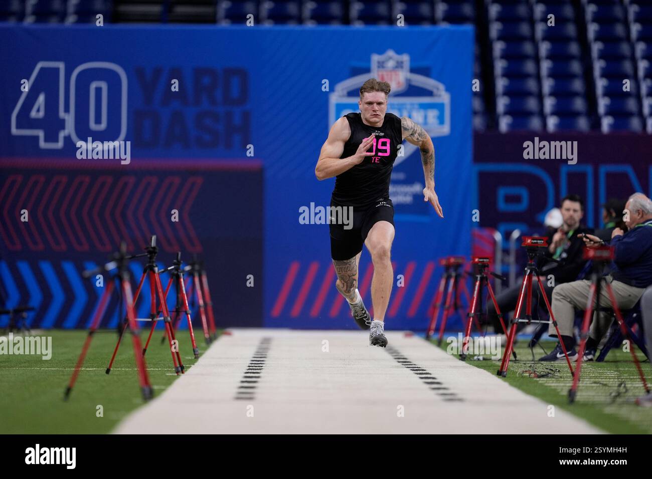 Nebraska tight end Thomas Fidone II runs a drill at the NFL football ...