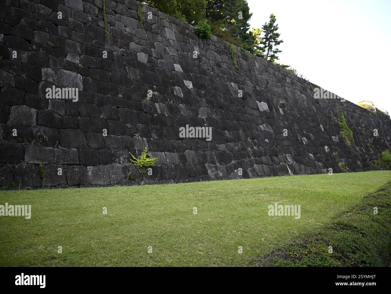 The imposing stone walls of the Imperial Palace in Tokyo stand as ...