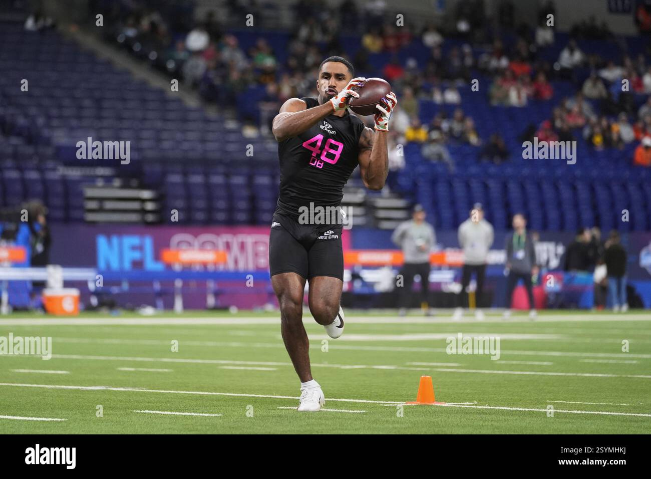 Virginia defensive back Jonas Sanker runs a drill at the NFL football ...