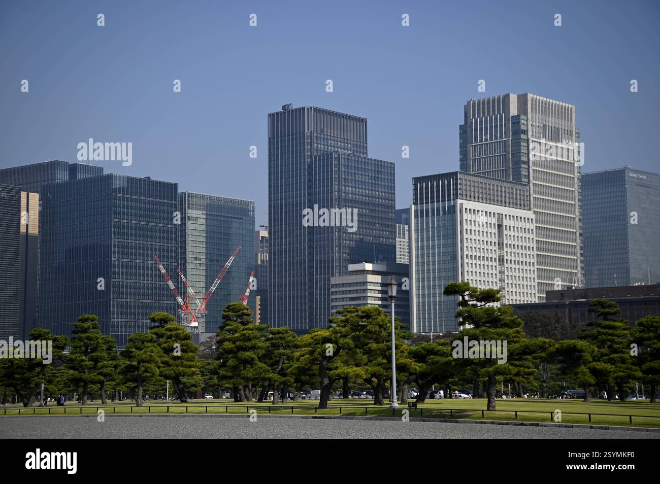 Cityscape with scenic view of modern solemn style skyscrapers along the ...