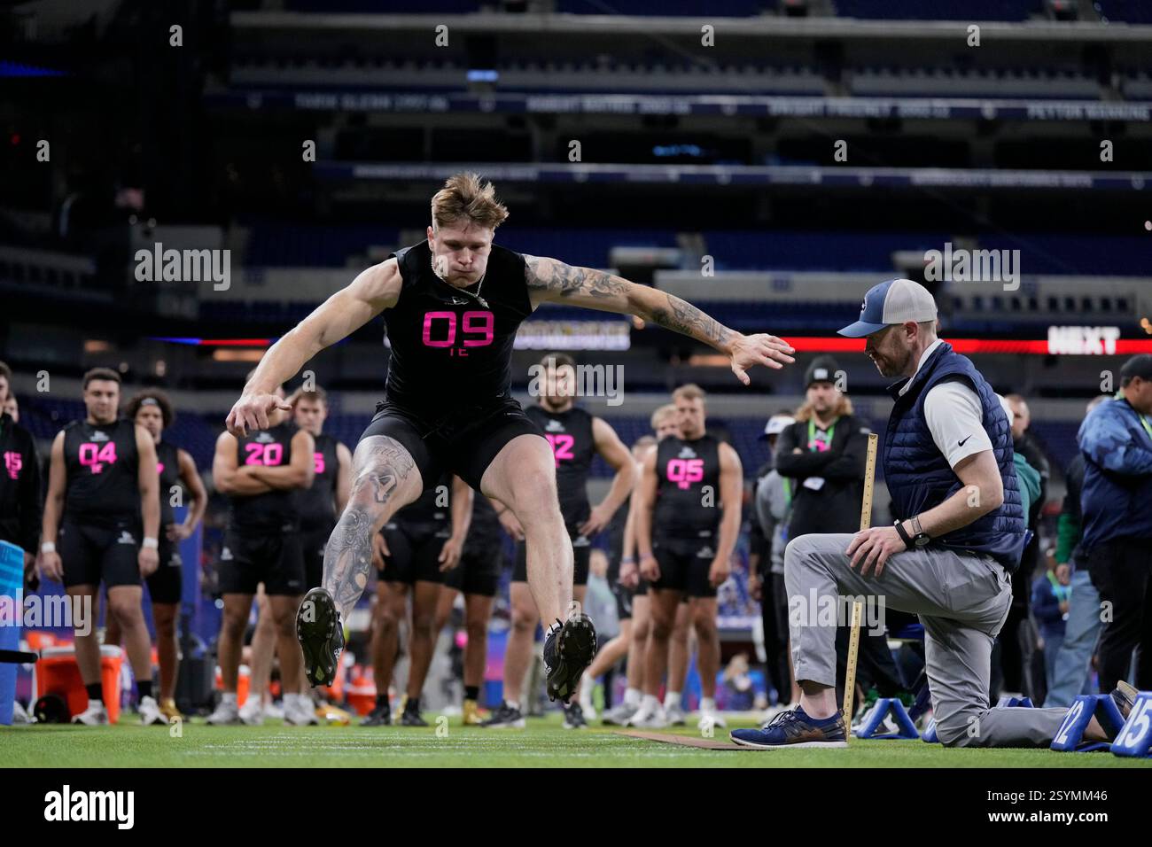 Nebraska tight end Thomas Fidone II runs a drill at the NFL football ...