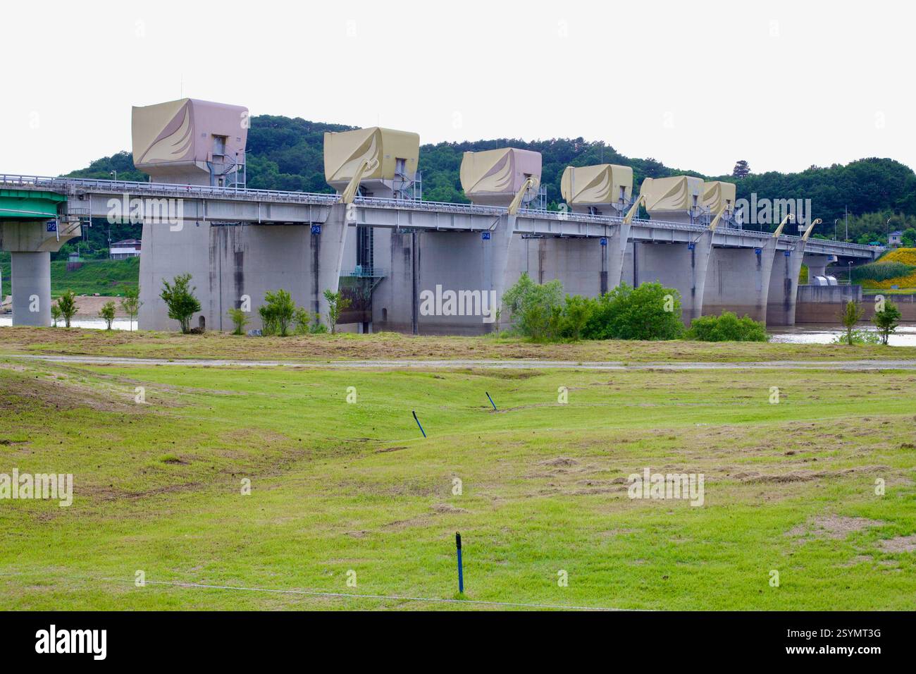 Gongju, South Korea - May 27, 2021: Gongju Weir, a modern hydraulic ...