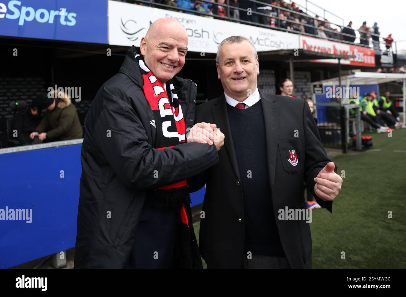 FIFA President Gianni Infantino wearing a Crusaders scarf with ...