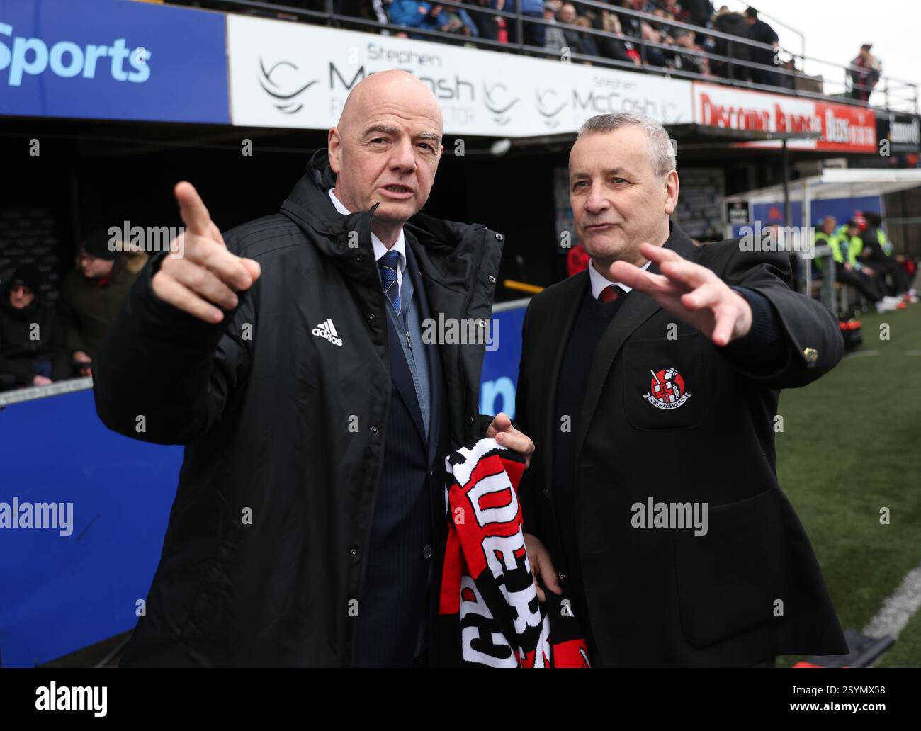 FIFA President Gianni Infantino with Crusaders scarf alongside ...