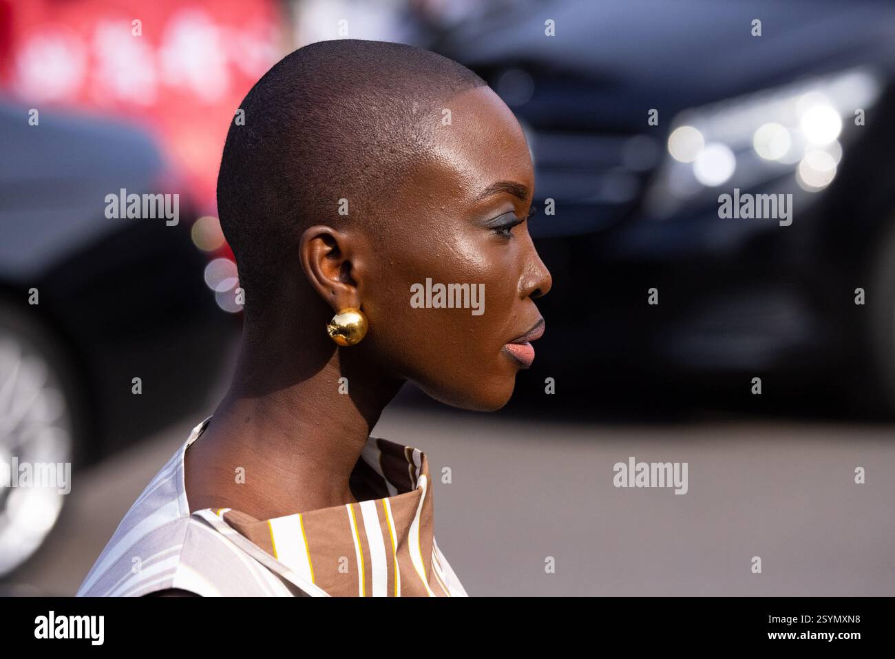 Amina Seck is seen arriving at the Tod's fashion show during the Milan ...