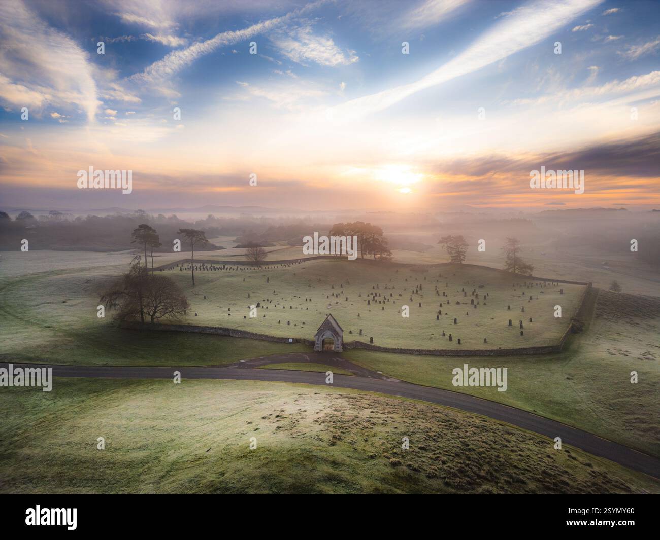 Sunrise over a misty and frosty Curragh Cemetery Stock Photo - Alamy