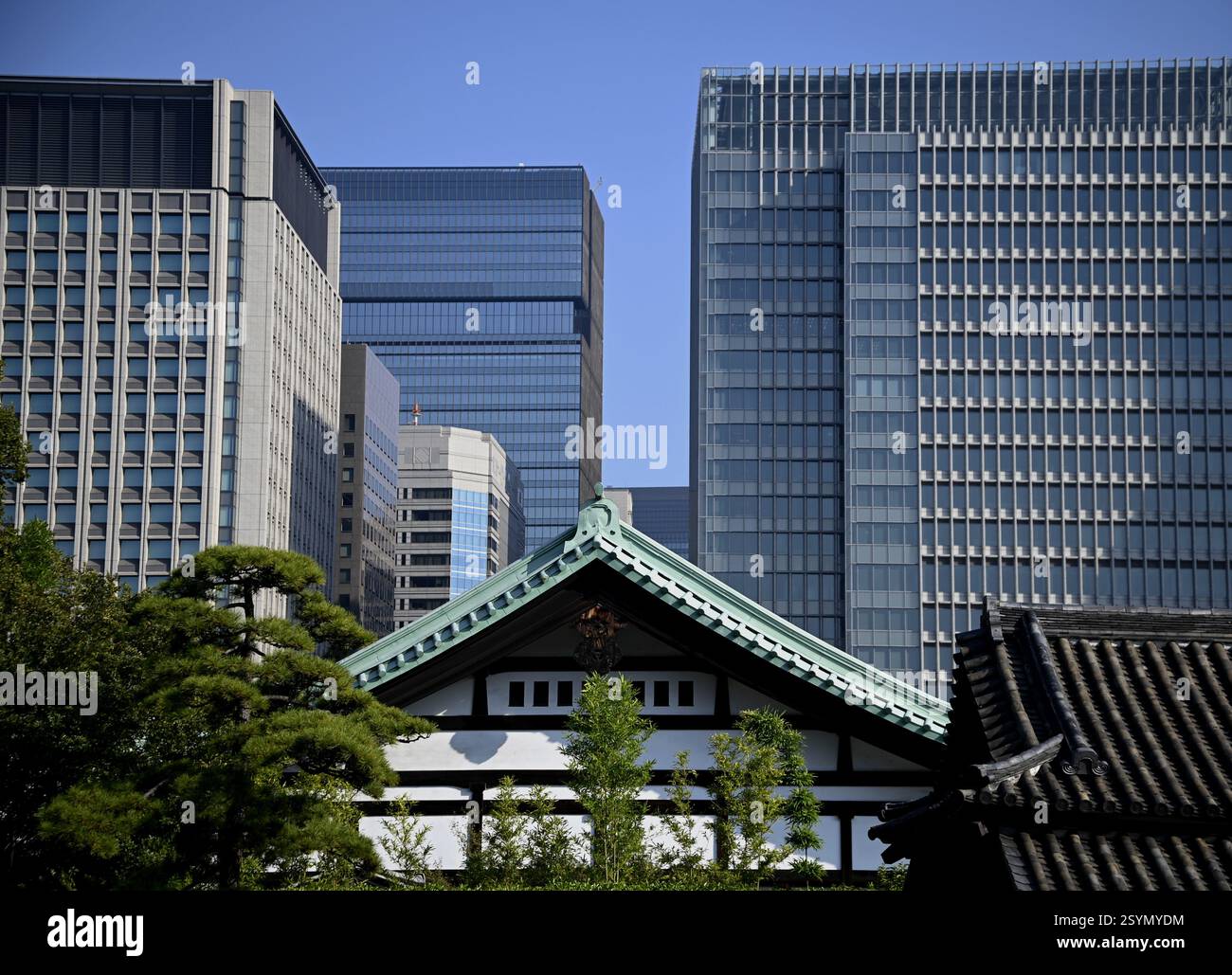 Scenic view of modern solemn style skyscrapers and Hibiya Shrine along ...
