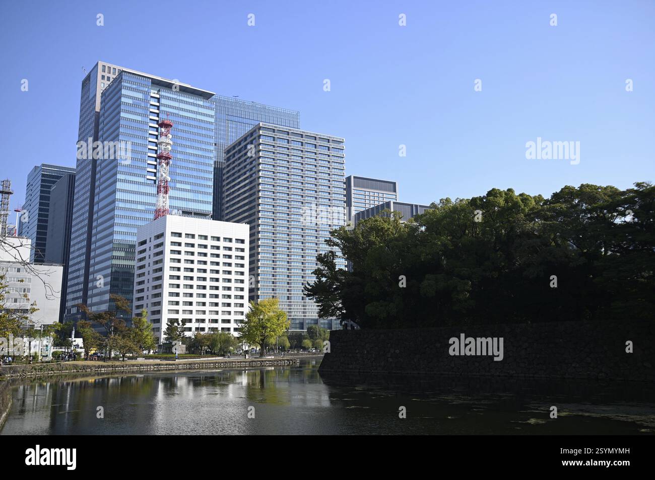 Scenic view of modern solemn style skyscrapers along the inner moat of ...