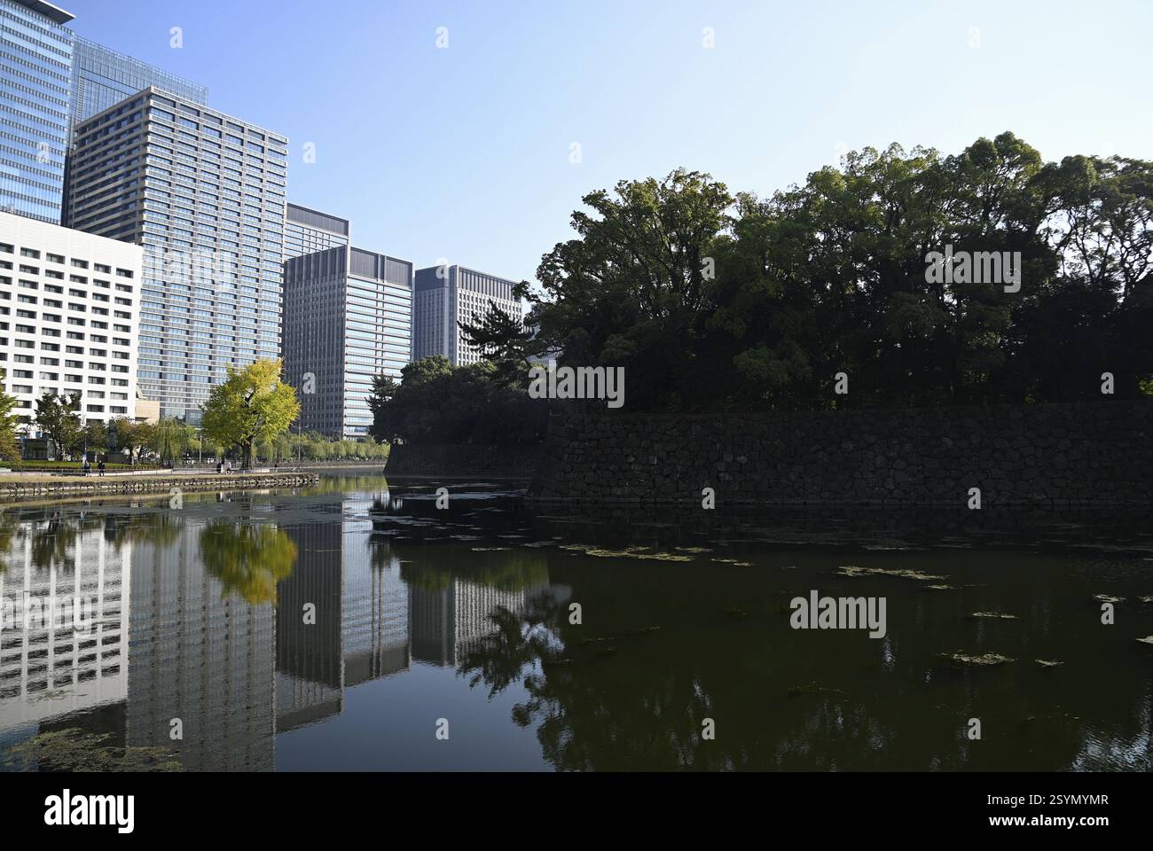 Scenic view of modern solemn style skyscrapers along the inner moat of ...