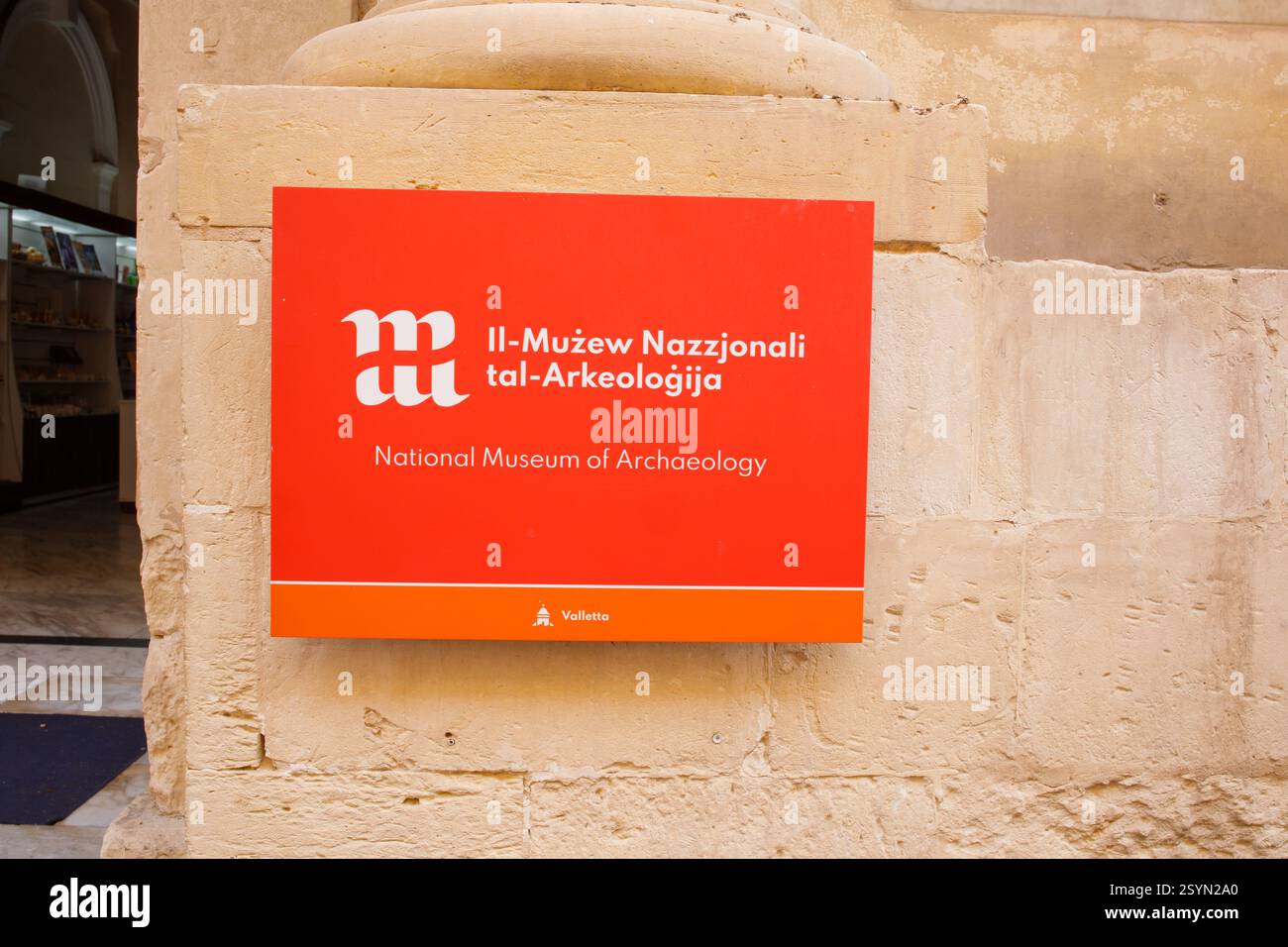 National Museum of Archaeology in Valletta, Malta entrance sign Stock ...