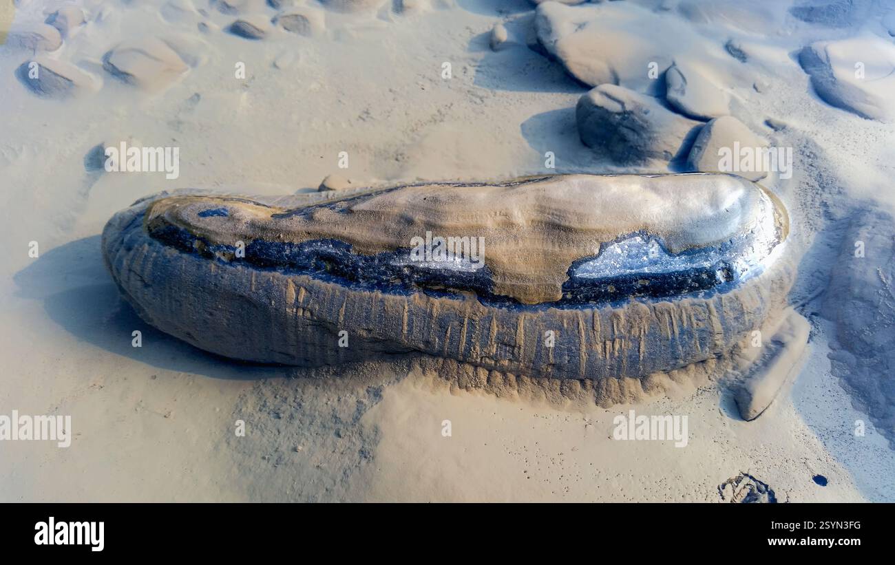 Clear river water with distinct layers of light and shadow on the ...