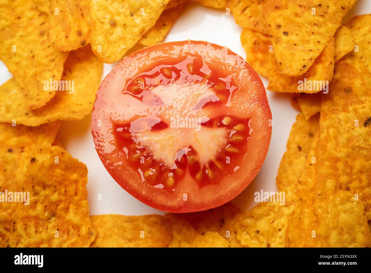 nachos chips and tomato sliced close up Stock Photo - Alamy