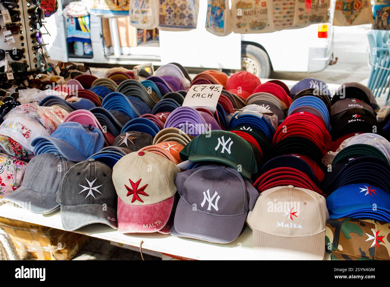 Baseball caps with Malta symbols on touristic souvenirs market on Malta ...
