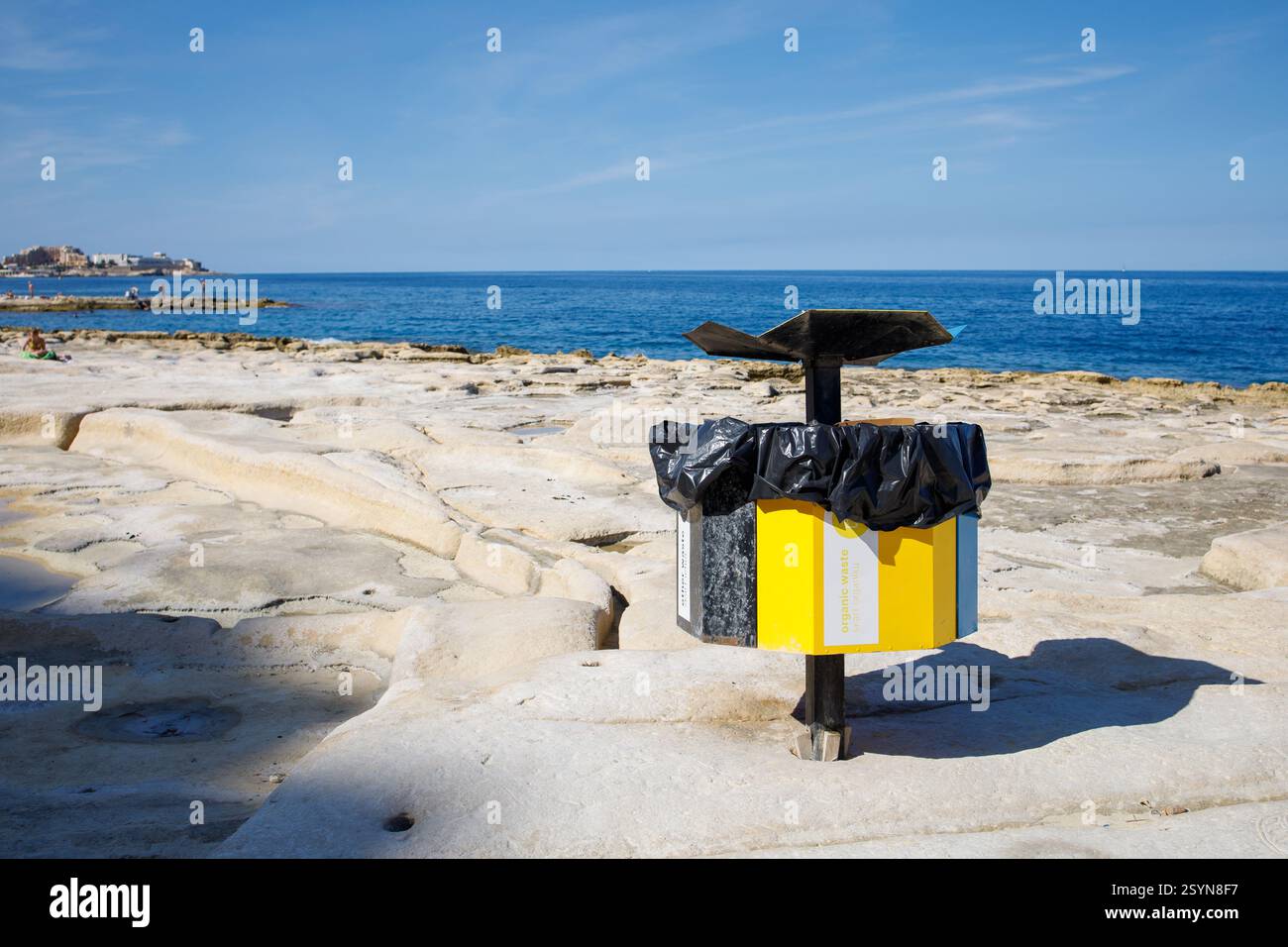 Garbage sorting container on Malta beach Stock Photo - Alamy