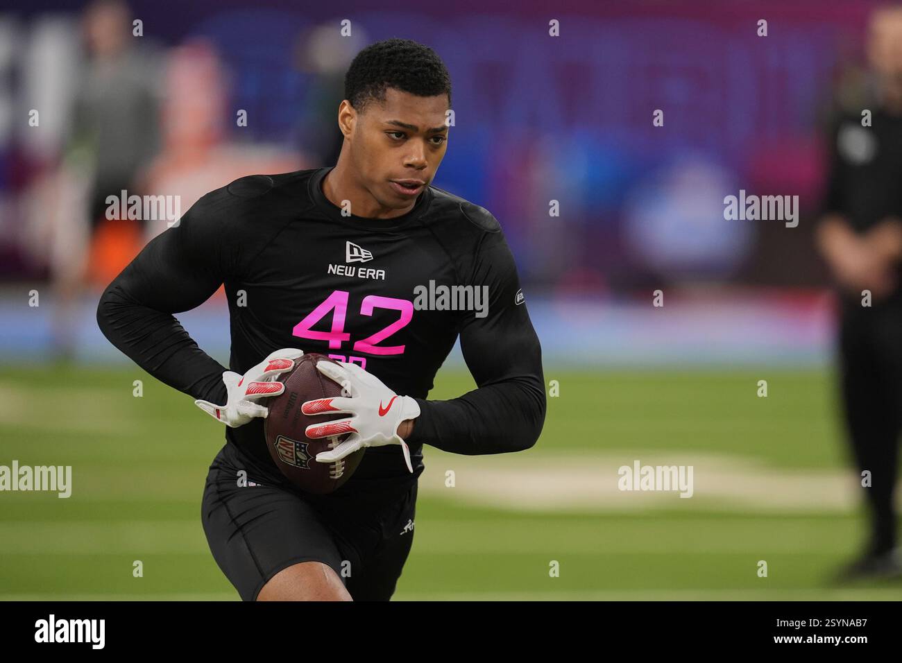 Navy defensive back Rayuan Lane III runs a drill at the NFL football ...