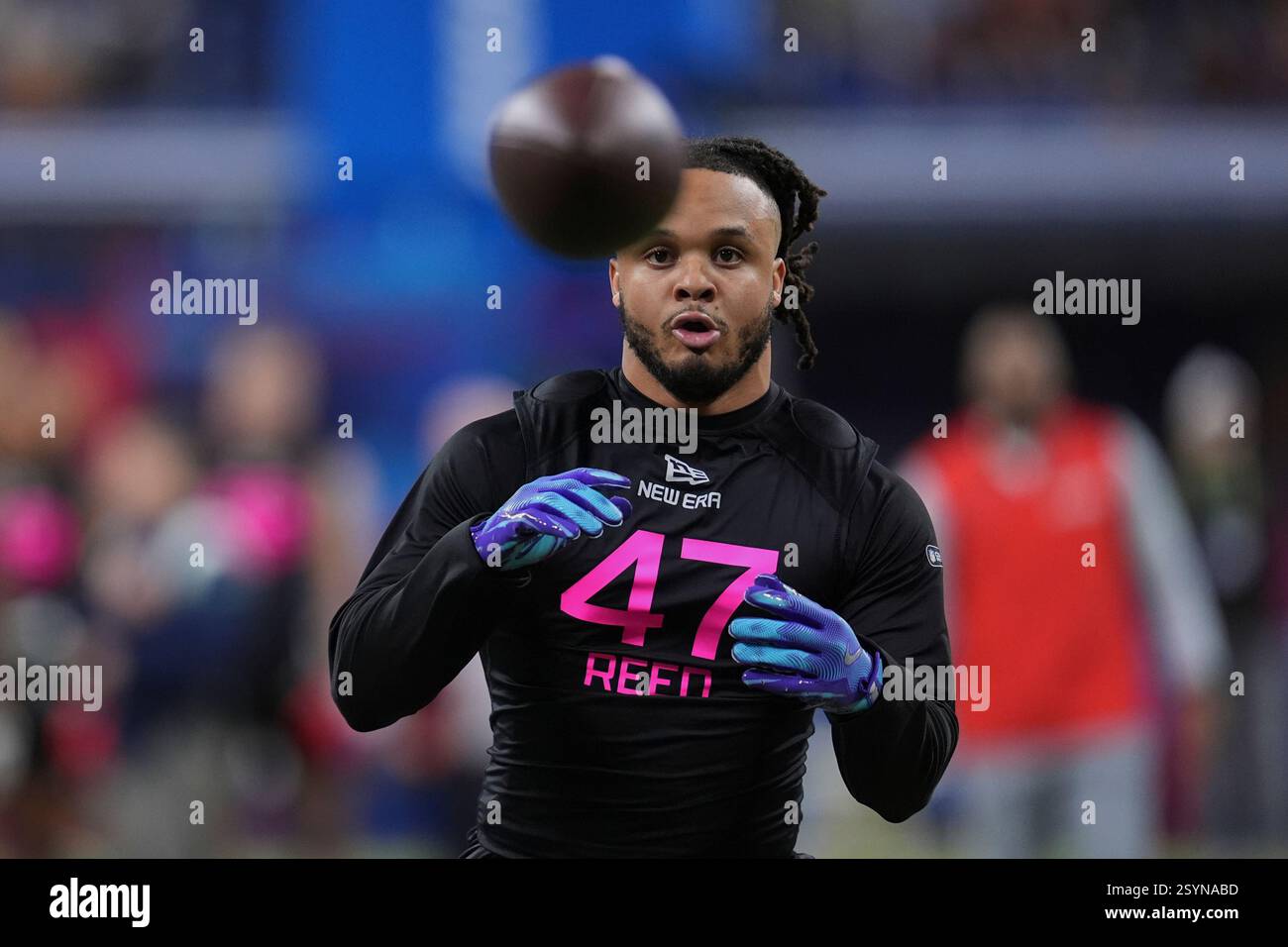 Penn State defensive back Jaylen Reed runs a drill at the NFL football ...