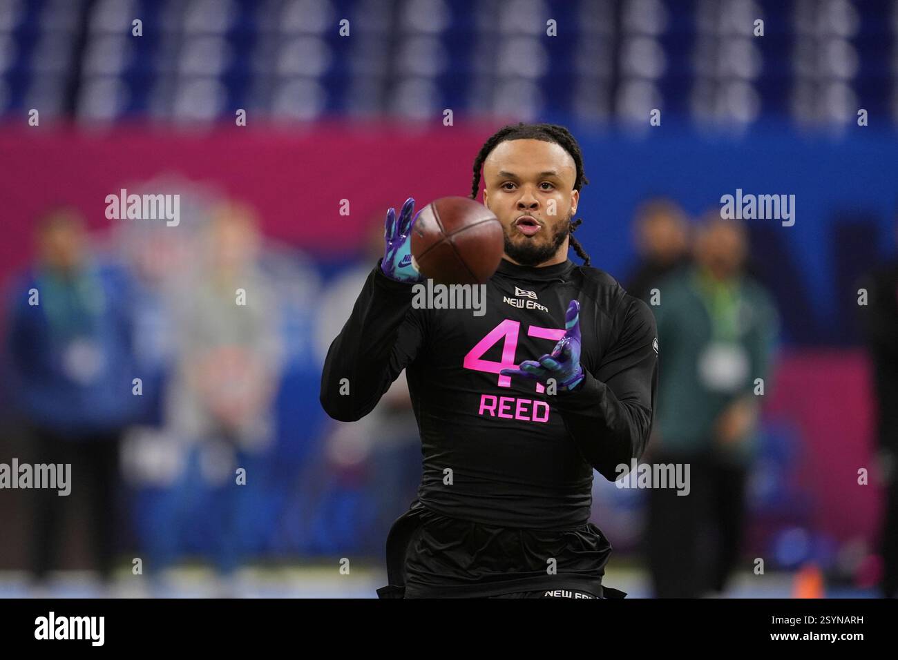 Penn State defensive back Jaylen Reed runs a drill at the NFL football ...