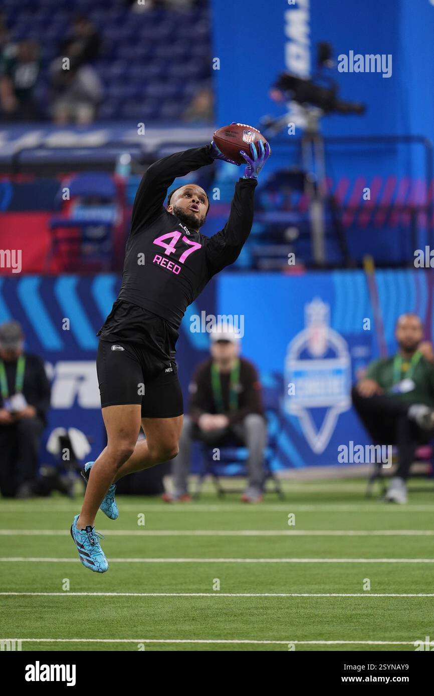 Penn State defensive back Jaylen Reed runs a drill at the NFL football ...
