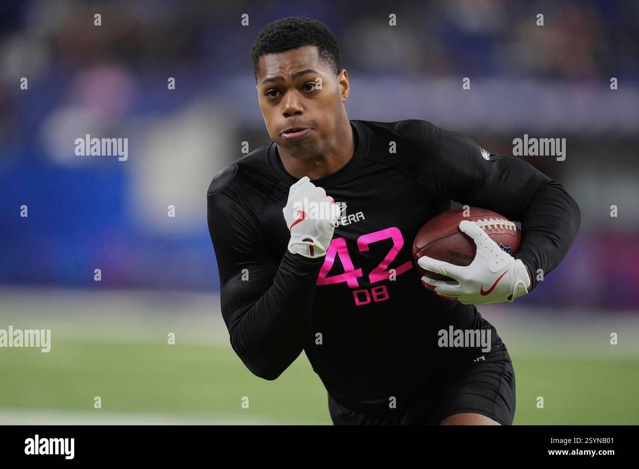 Navy defensive back Rayuan Lane III runs a drill at the NFL football ...