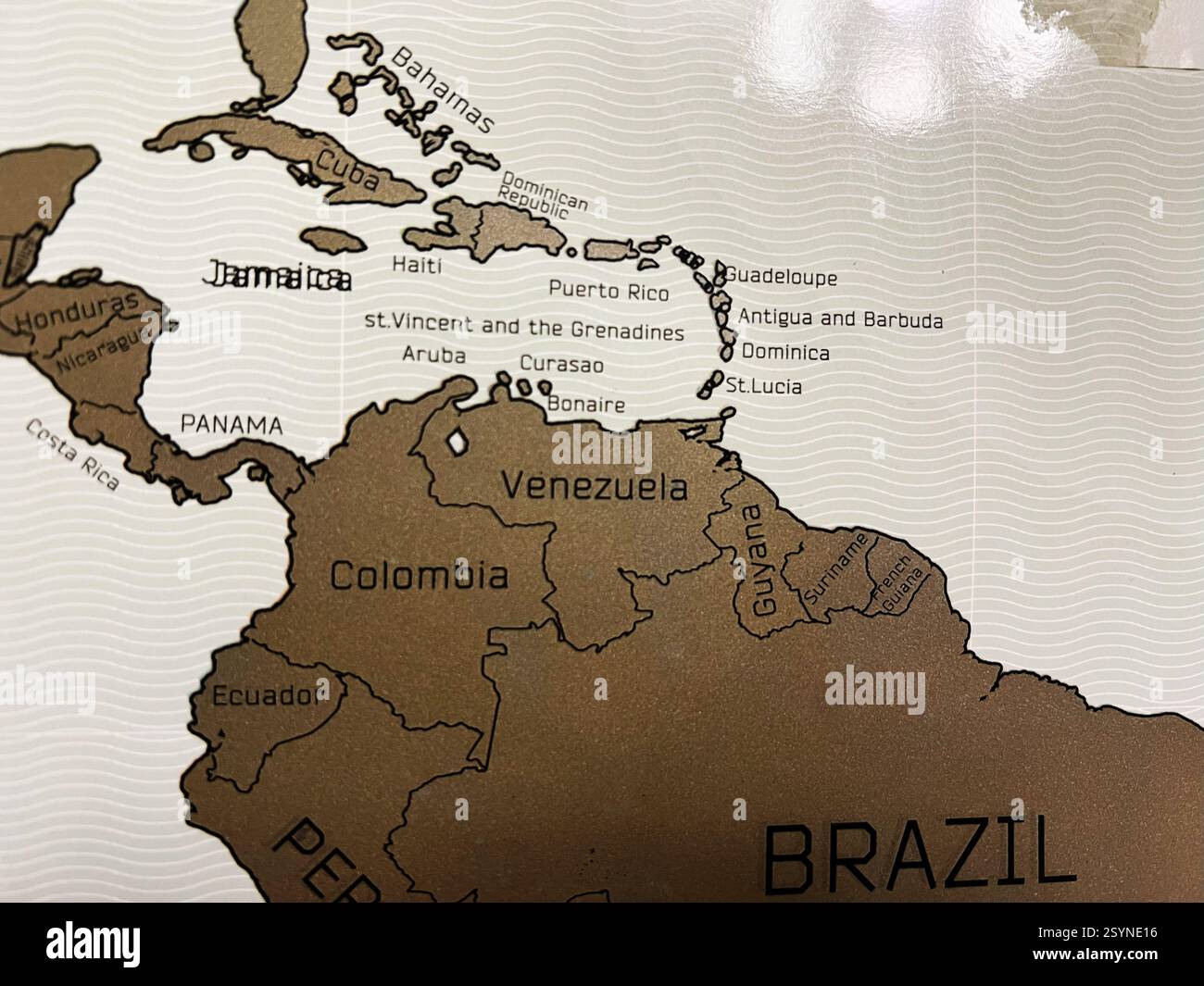 Illustrated map showing the Caribbean islands and multiple South ...