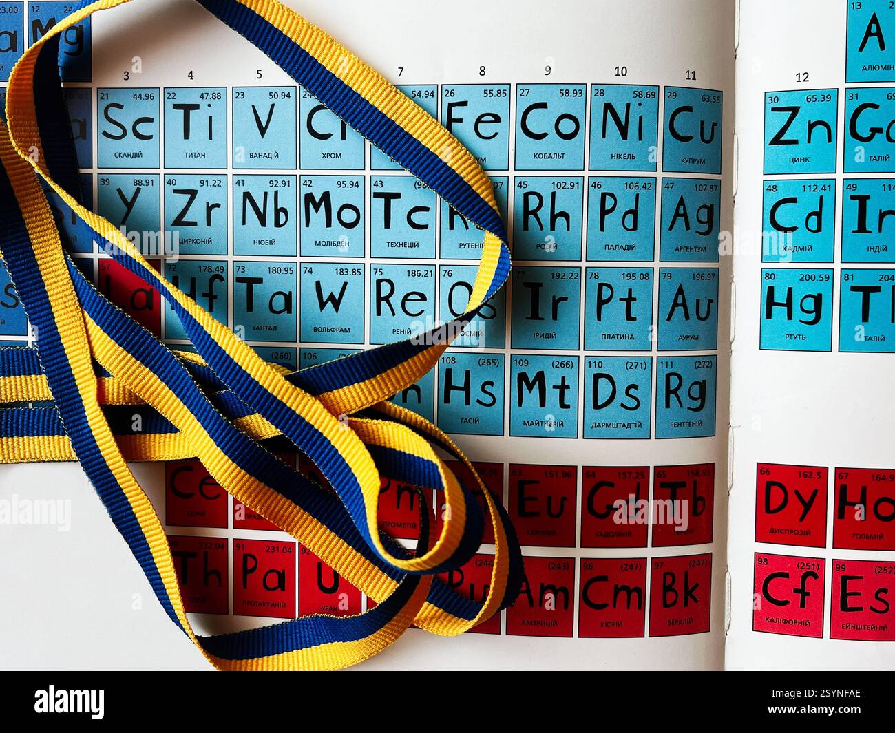 Bright blue and yellow ukrainian ribbons contrast against a detailed ...