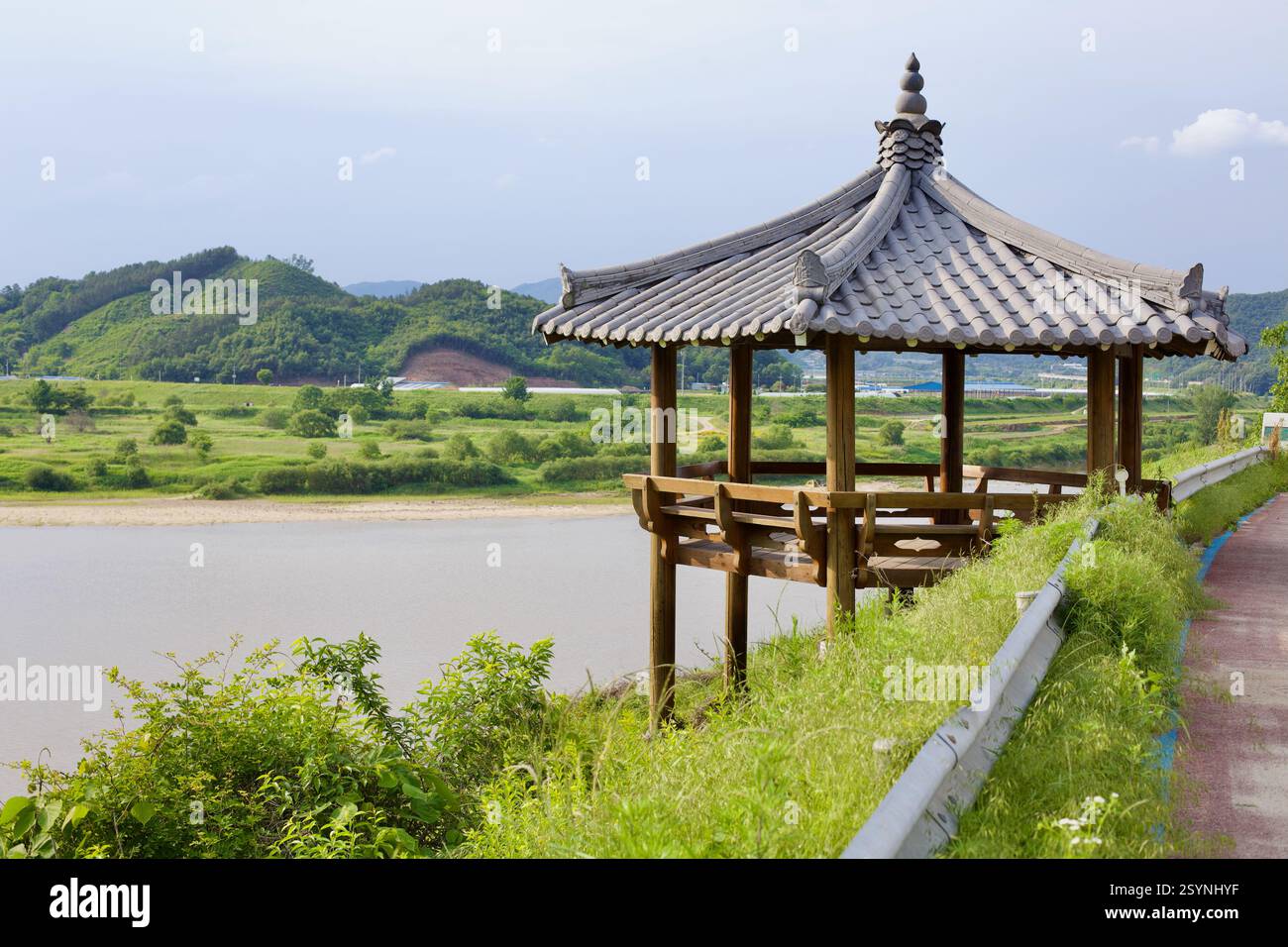 Gongju, South Korea - May 27th, 2021: A wooden pavilion with a tiled ...
