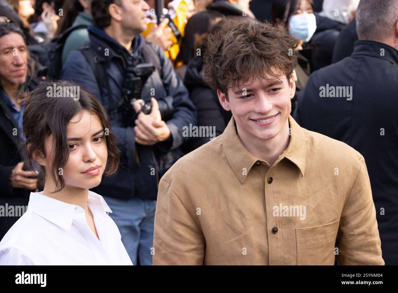Milan, Italy. 28th Feb, 2025. Clarice Cazauran and Bach Buquen are seen ...