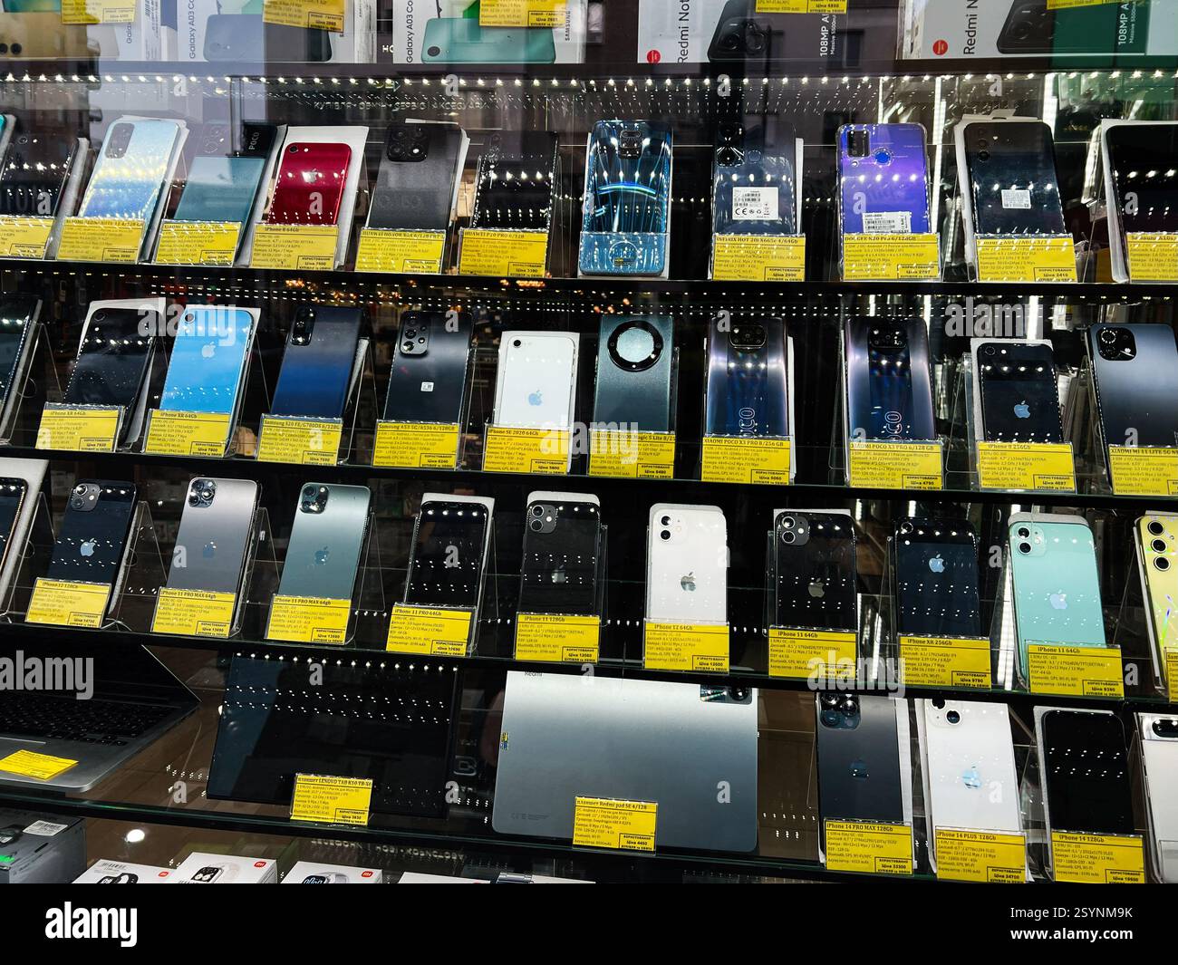 Kyiv, Ukraine - February 27, 2025: Selection of multiple smartphones ...