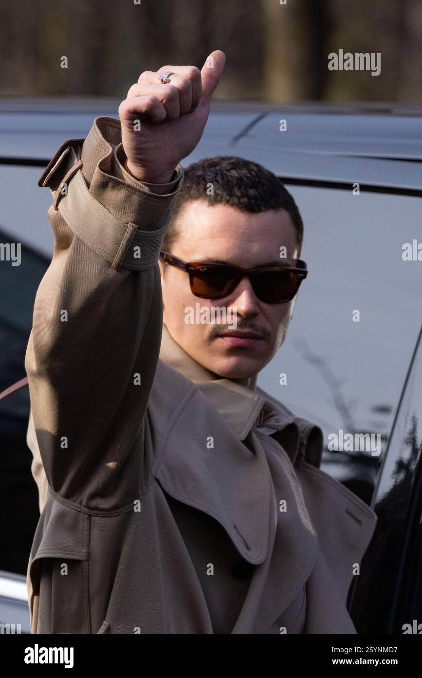 Milan, Italy. 28th Feb, 2025. Aron Piper is seen leaving the Tod's ...