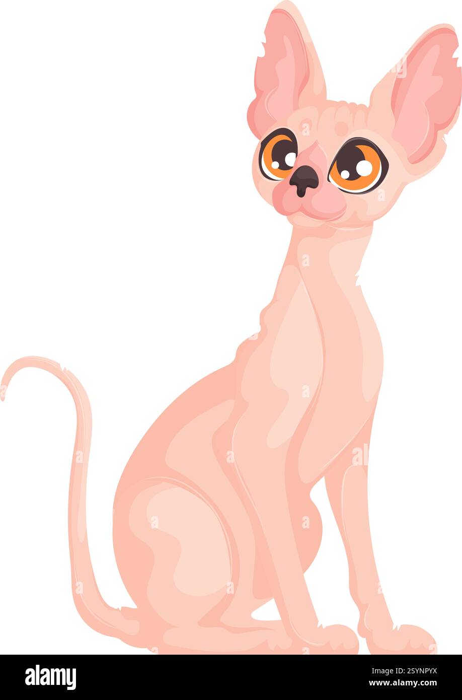 Elegant cartoon illustration of a hairless Sphynx cat sitting upright ...