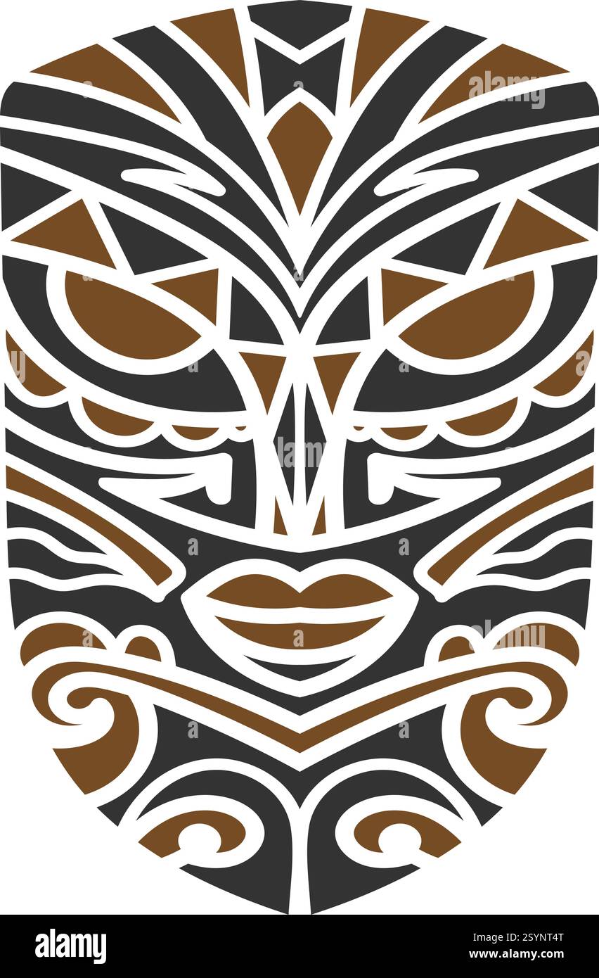 Detailed tribal mask tattoo design featuring bold geometric and ...