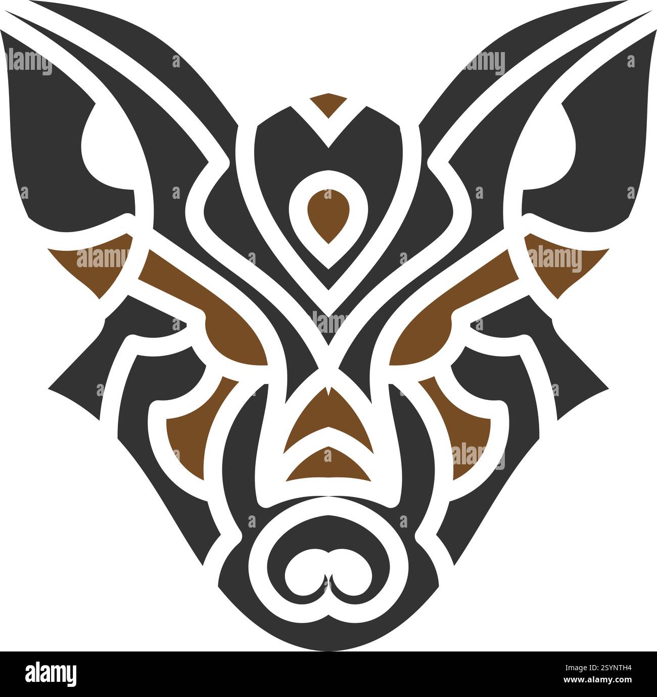 Stylized tribal boar head tattoo design with bold geometric patterns in ...