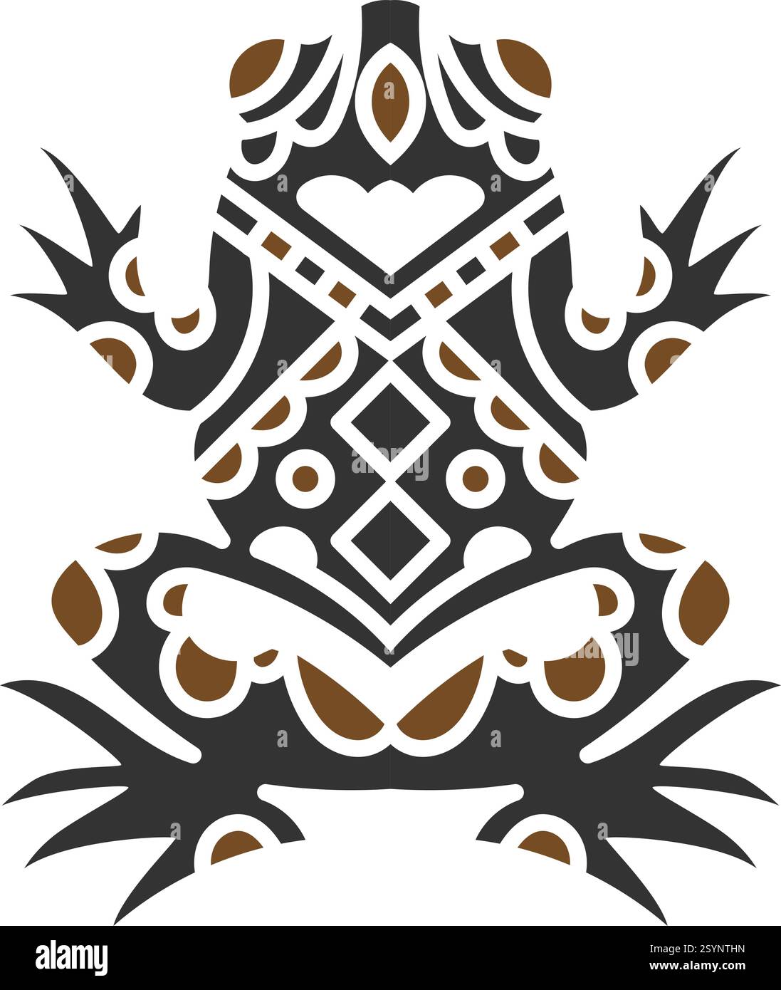 Stylized tribal frog tattoo featuring bold geometric and ornamental ...