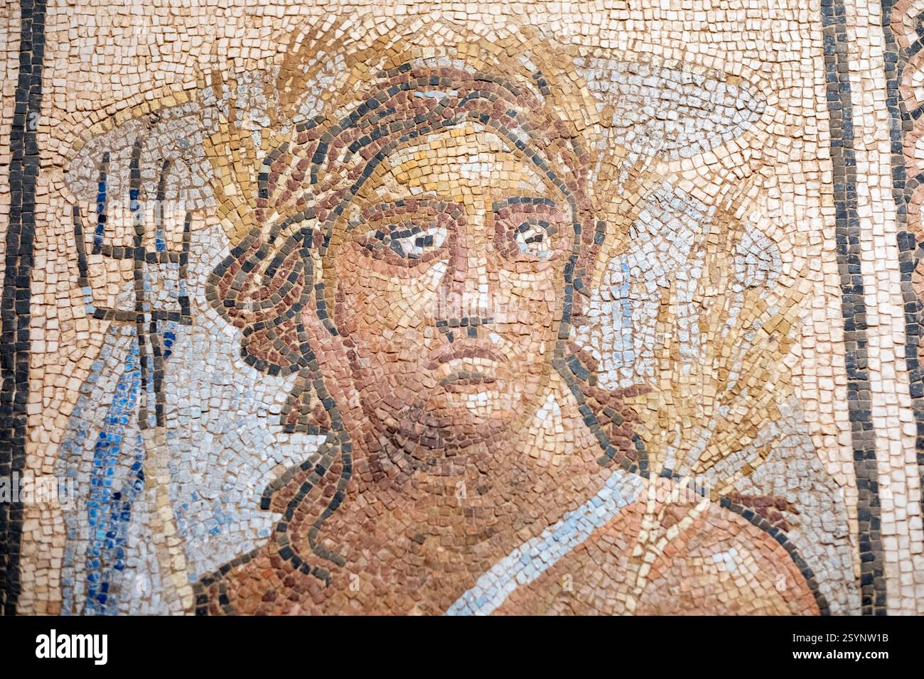 Roman mosaic panel depicting summer, displayed in the The Museo de la ...