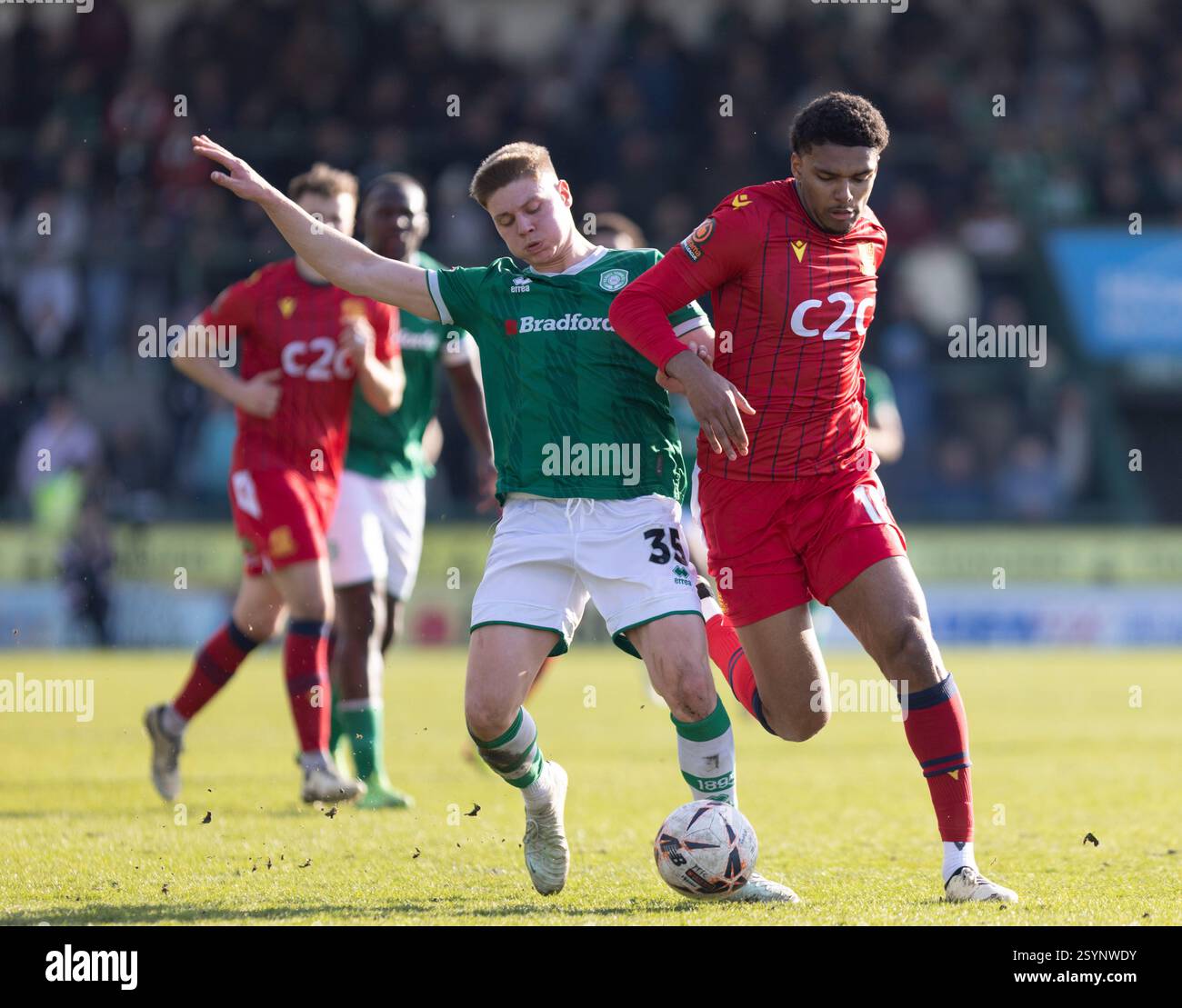 Ciaran McGuckin of Yeovil Town and James Golding of Southend United ...