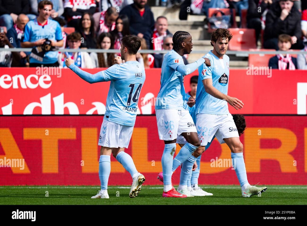 Girona, Spain. 1st Mar, 2025. Iker Losada (RC Celta) celebrates after ...
