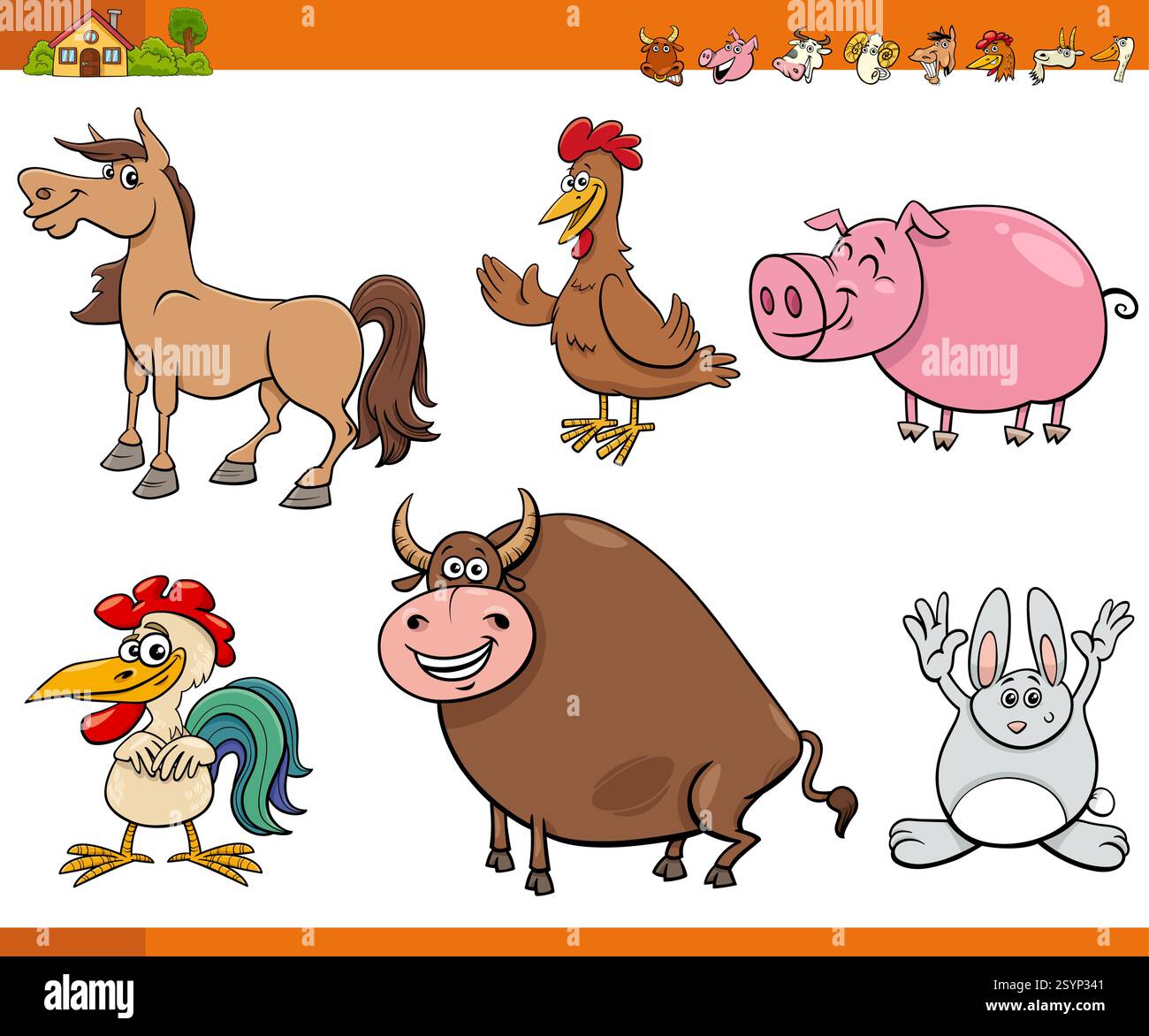 Cartoon illustration of funny farm animals comic characters set Stock ...