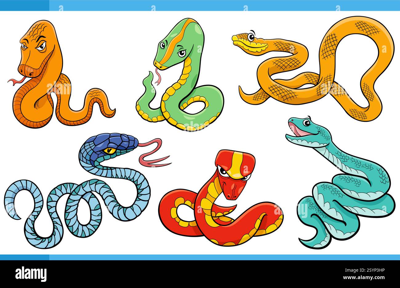 Cartoon illustration of funny snakes comic animal characters set Stock ...