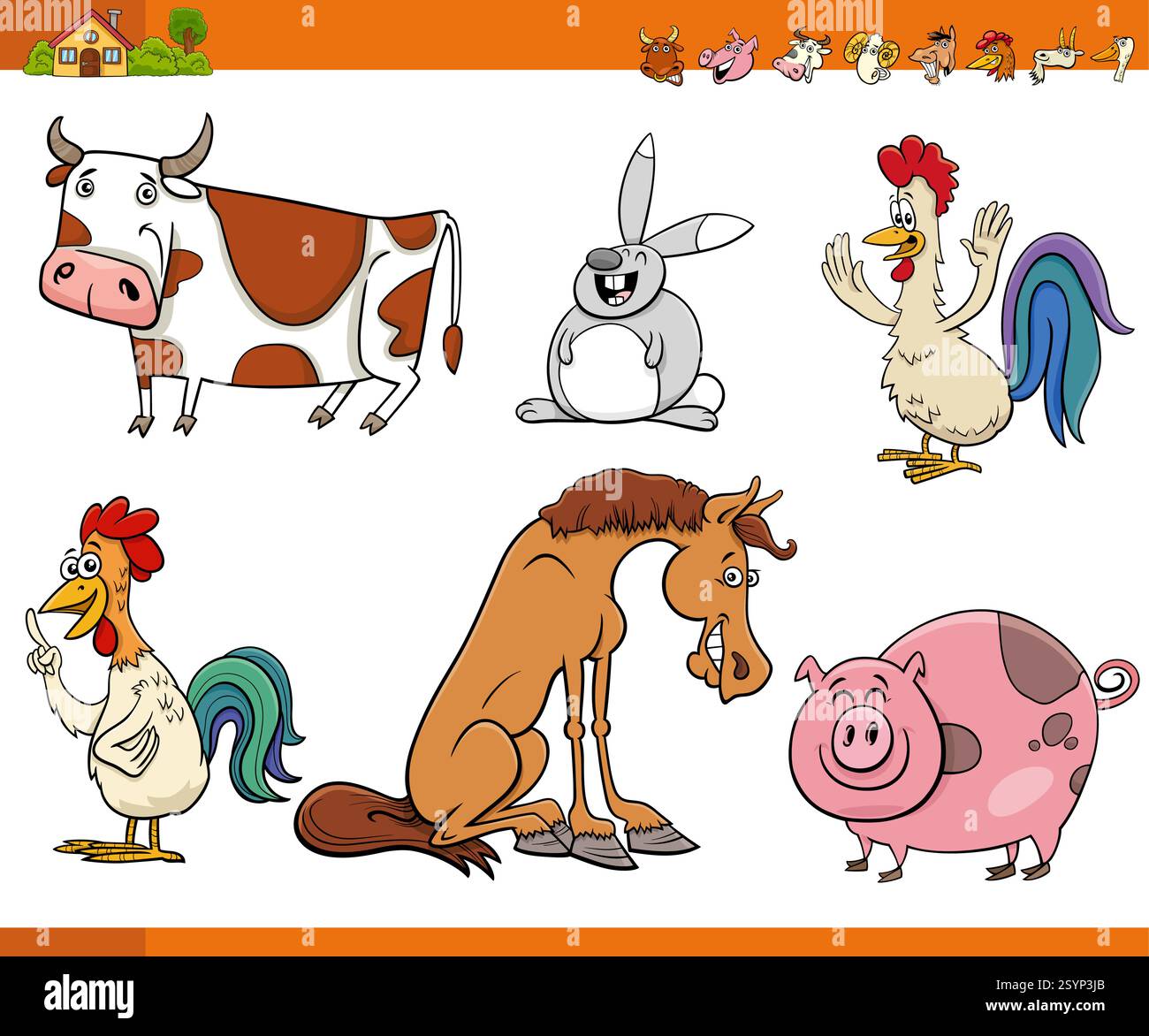 Cartoon illustration of happy farm animals comic characters set Stock ...