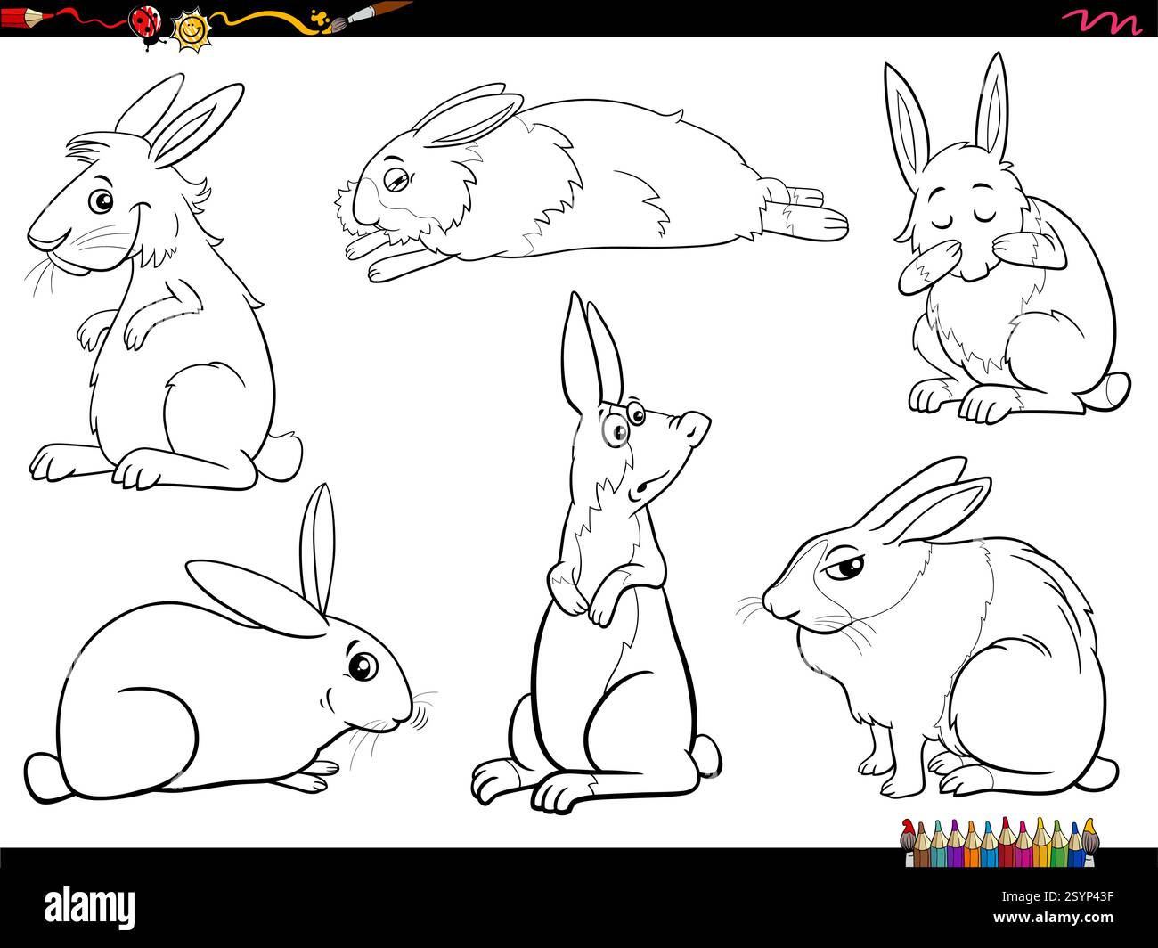 cartoon illustration of rabbits or miniature rabbits animal characters ...